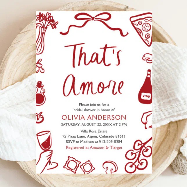 That's Amore Whimsical Italian Pizza Bridal Shower Invitation | Zazzle