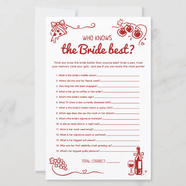That's Amore Who Knows the Bride Best Bridal Game | Zazzle