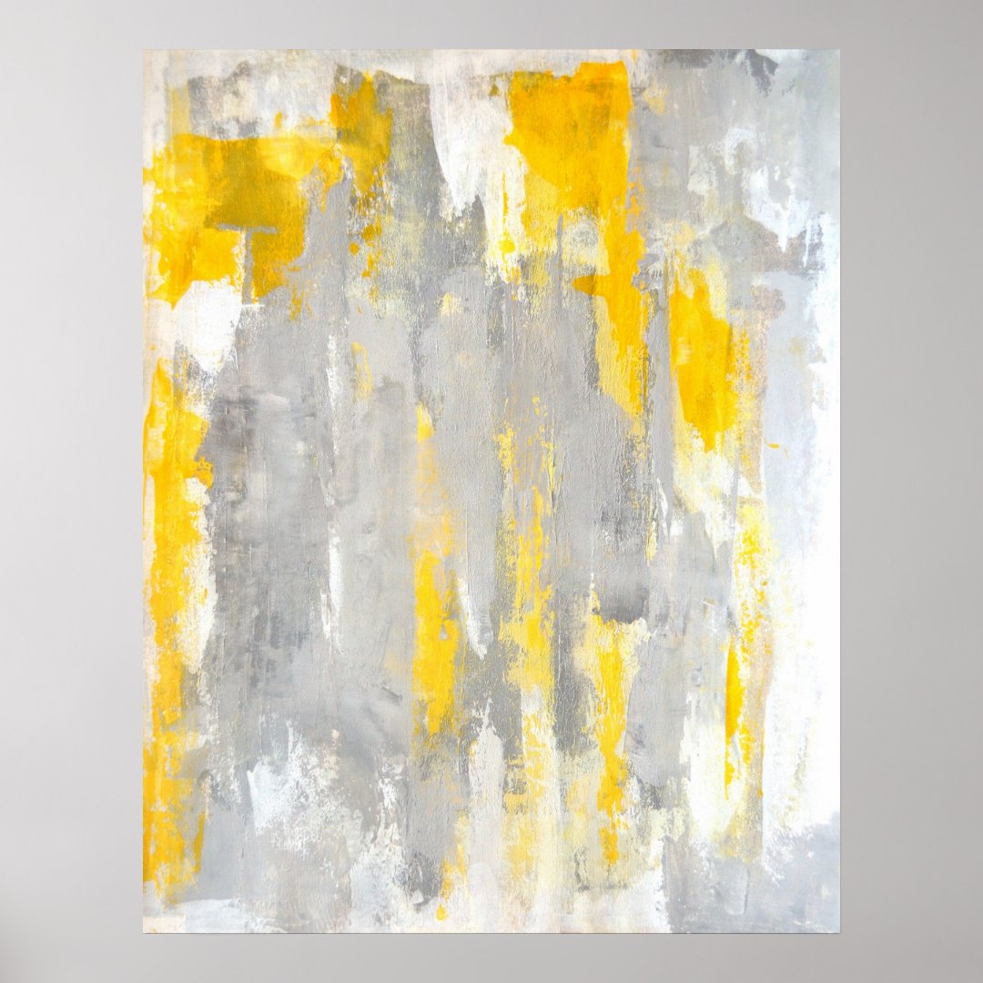 'That's Random' Grey and Yellow Abstract Art Poster | Zazzle