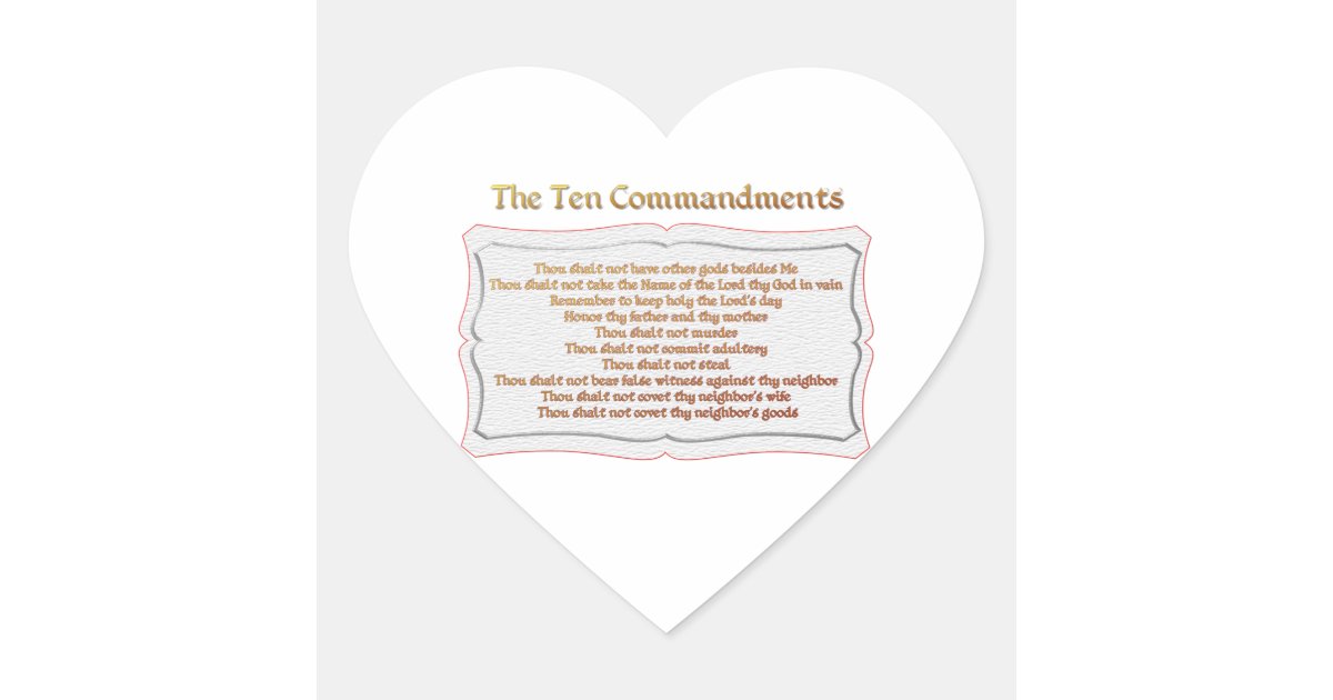 The 10 Commandments Heart Sticker | Zazzle