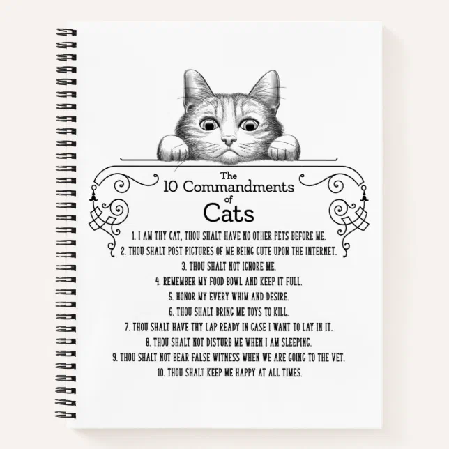 The 10 Commandments of Cats Funny Notebook | Zazzle