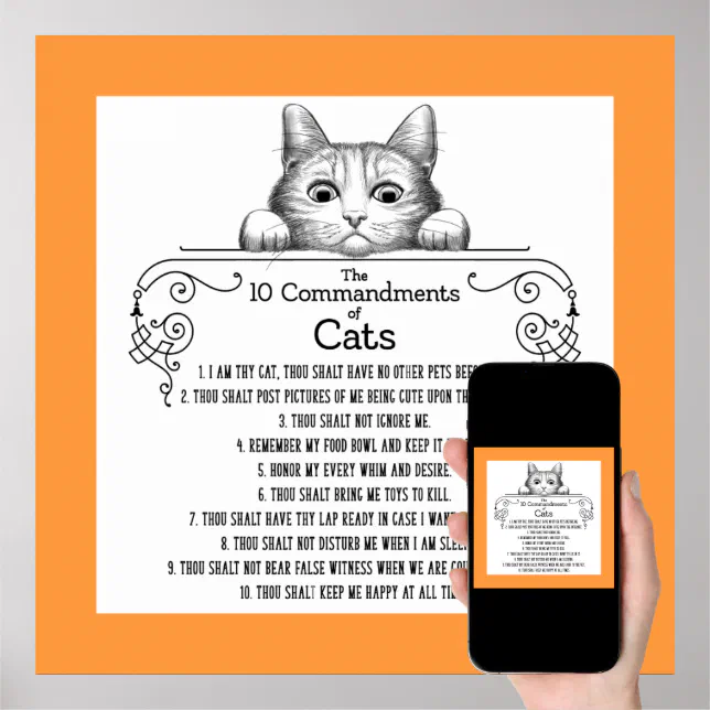 The 10 Commandments of Cats Funny Poster | Zazzle