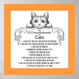 The 10 Commandments of Cats Funny Poster | Zazzle