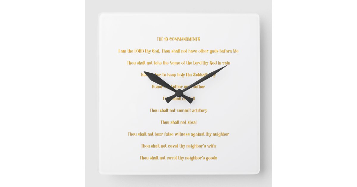 The 10 Commandments Square Wall Clock | Zazzle