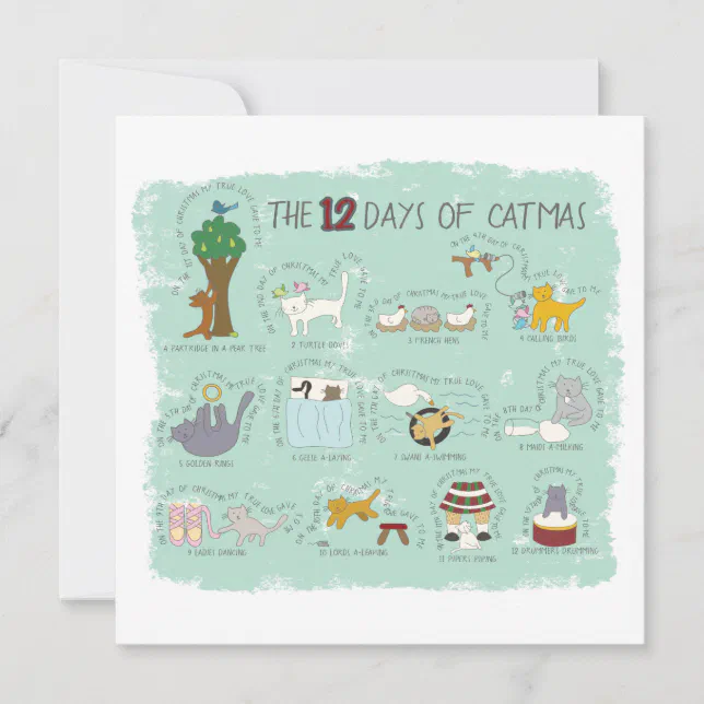 The 12 Days of Catmas in Mint Photo Christmas Card | Zazzle