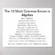 The 12 Most Common Algebra Errors Poster | Zazzle