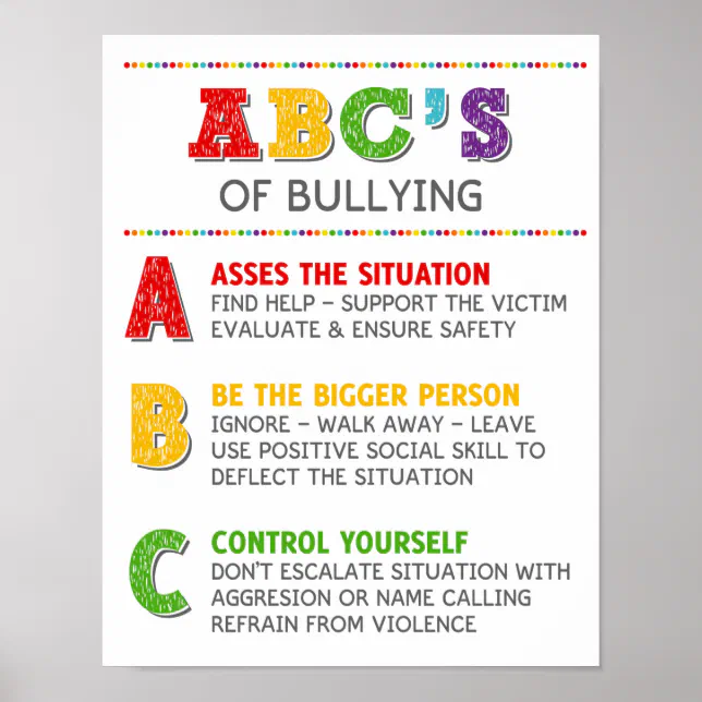 The ABC of Bullying Classroom Anti Bully Campaign Poster | Zazzle