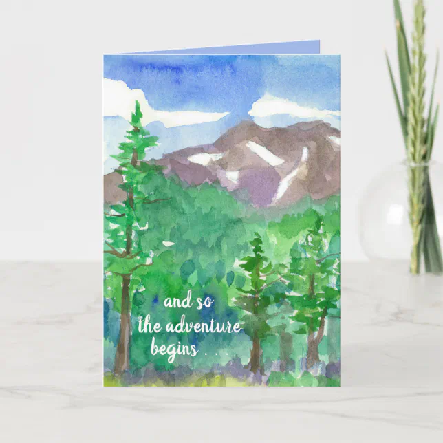 The Adventure Begins Happy Retirement Mountains Card | Zazzle