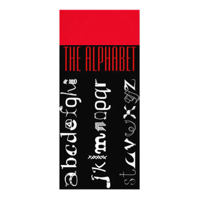 The Alphabet, ABC Language Rack Card, Red Black Rack Card | Zazzle