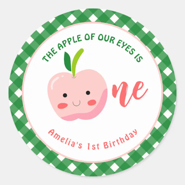 The Apple of Our Eyes first birthday Classic Round Sticker | Zazzle