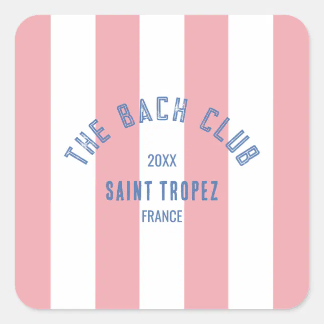 The Bach Club Blue Crest Pink Cabana Stripe Square Sticker | Zazzle