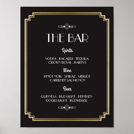 The Bar 1920's Art Deco Sign Wedding Reception | Zazzle