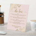 The Bar Blush Pink & Gold Posh Drinks Menu Wedding Pedestal Sign | Zazzle