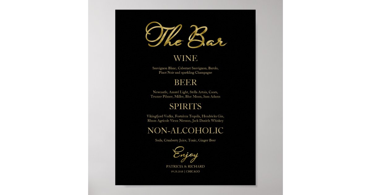 The Bar Elegant Calligraphy Wedding Bar Menu Sign | Zazzle