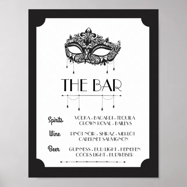 The Bar Masquerade Poster Sign Wedding Reception | Zazzle
