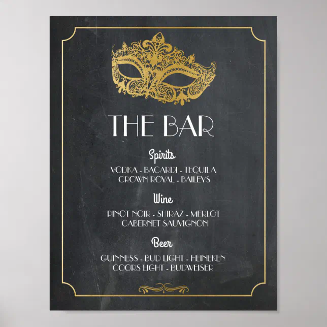 The Bar Masquerade Poster Sign Wedding Reception | Zazzle