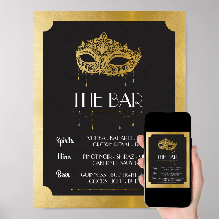 The Bar Masquerade Poster Sign Wedding Reception | Zazzle