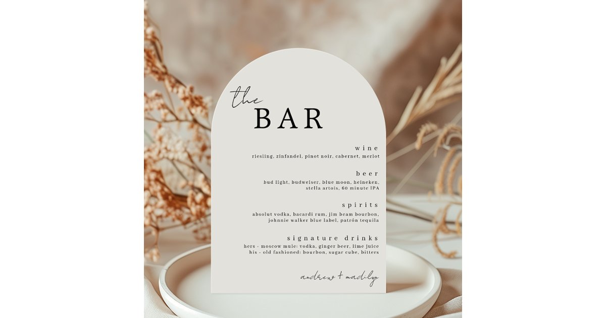 The Bar Minimalist Drinks Menu Card | Zazzle