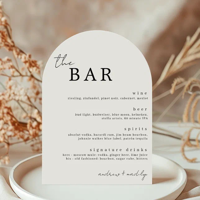 The Bar Minimalist Drinks Menu Card | Zazzle