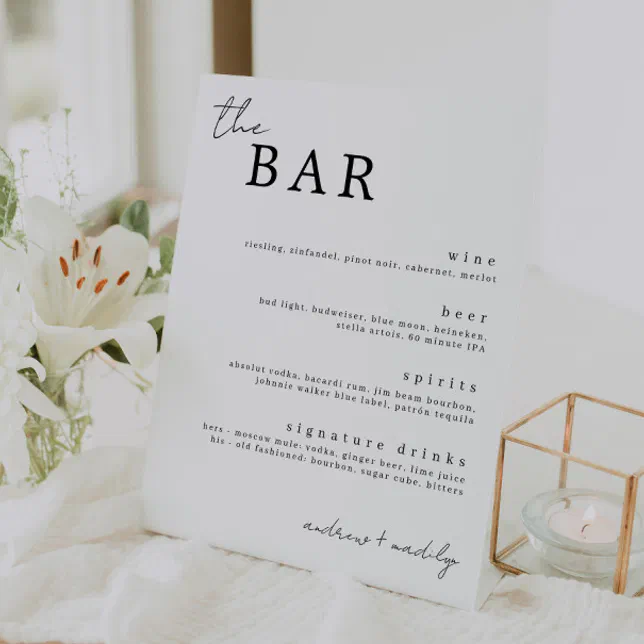 The Bar Minimalist Drinks Sign | Zazzle