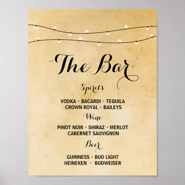 The Bar Rustic Lights Event Sign Wedding Reception | Zazzle