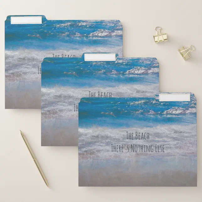 The Beach Blue White Ocean Waves Nautical Phrase File Folder | Zazzle