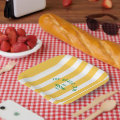 The Beach Club Crest Yellow Cabana Stripe Paper Plates | Zazzle