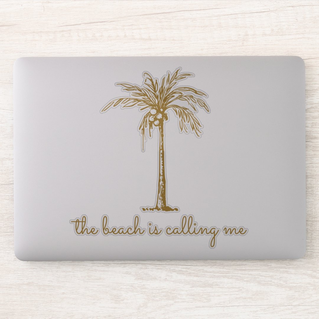 The Beach is Calling Me Gold Coconut Palm Tree Sticker | Zazzle