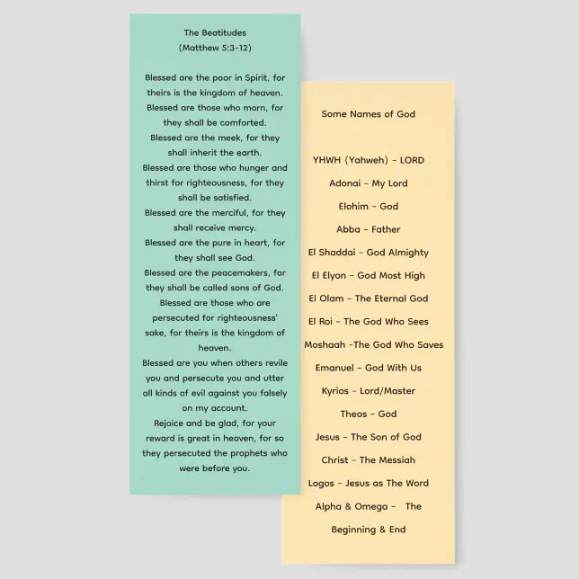 The Beatitudes and Names of God bookmark. Bookmarks | Zazzle
