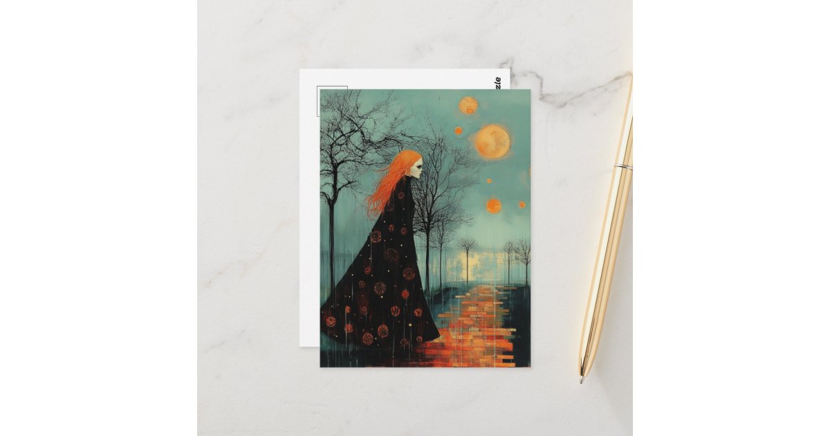 The Beautiful Lady With Red Hair Many Moons Postcard | Zazzle
