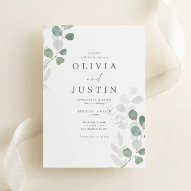 The Beautiful Wedding: Green Leaf Elegance Wedding Invitation | Zazzle