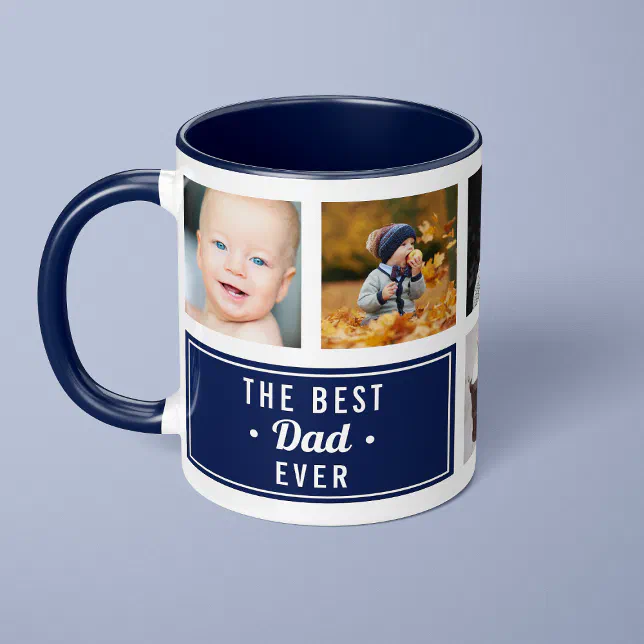 The Best Dad Ever Blue Custom Photo Collage Mug | Zazzle
