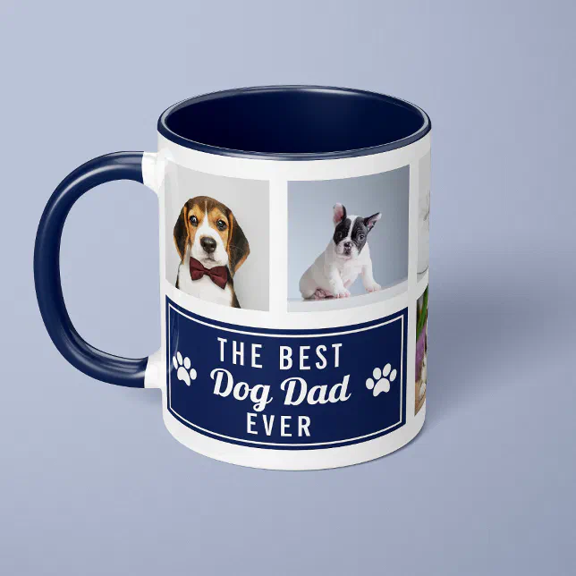 The Best Dog Dad Ever Navy Blue Pet Collage Photo Mug | Zazzle