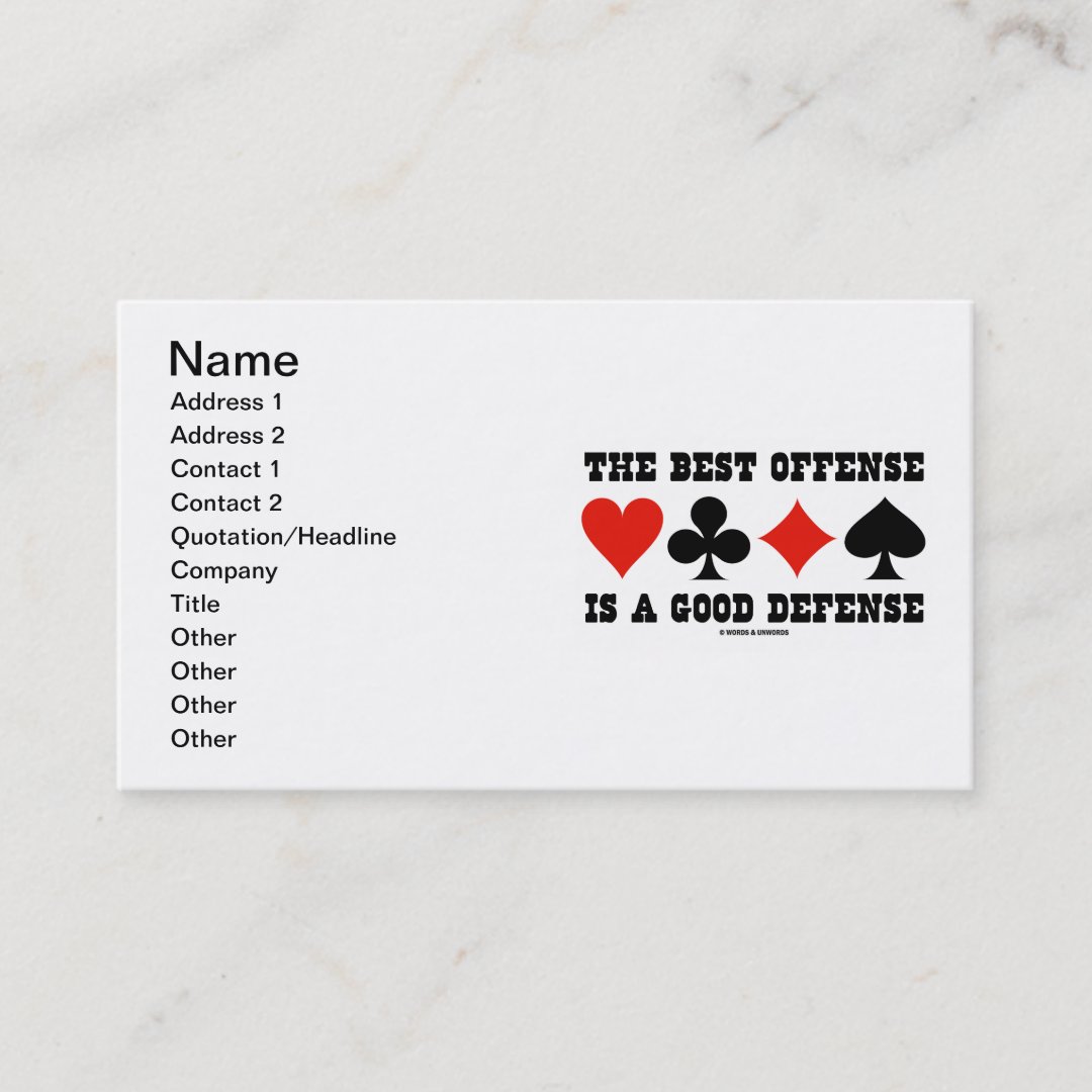 The Best Offense Is A Good Defense (Bridge) Business Card | Zazzle