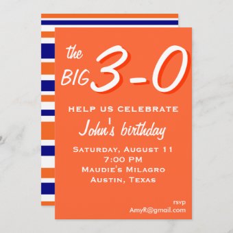 the big 3-0 30th birthday invitation | Zazzle
