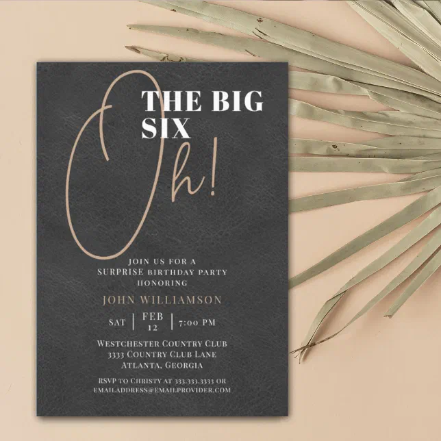 The Big 60th Surprise Black Leather Birthday Invitation | Zazzle
