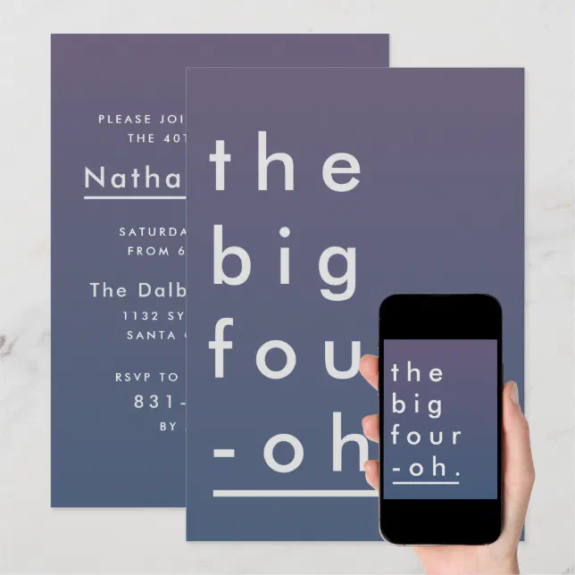 The Big Four-Oh Minimalist Modern Birthday Party Invitation | Zazzle