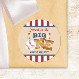 The Big One Baseball 1st Birthday Label Sticker | Zazzle