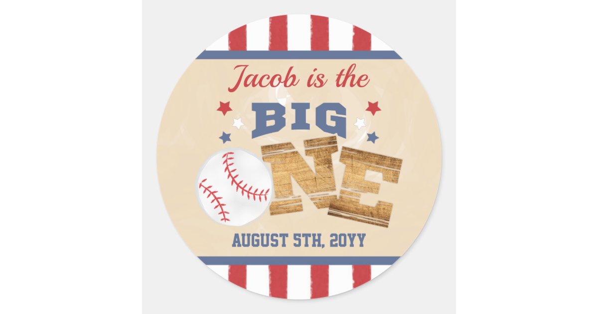 The Big One Baseball 1st Birthday Label Sticker | Zazzle