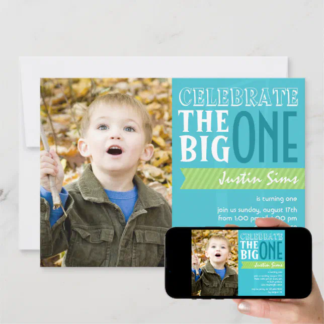 The Big One - Blue Birthday Invitation | Zazzle