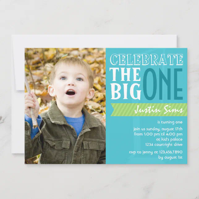 The Big One - Blue Birthday Invitation | Zazzle