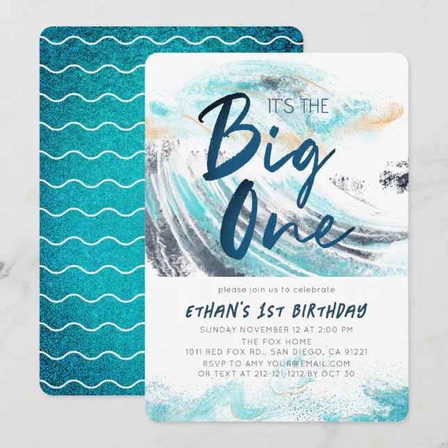 The Big One Blue Wave Splash Surfing 1st Birthday Invitation | Zazzle