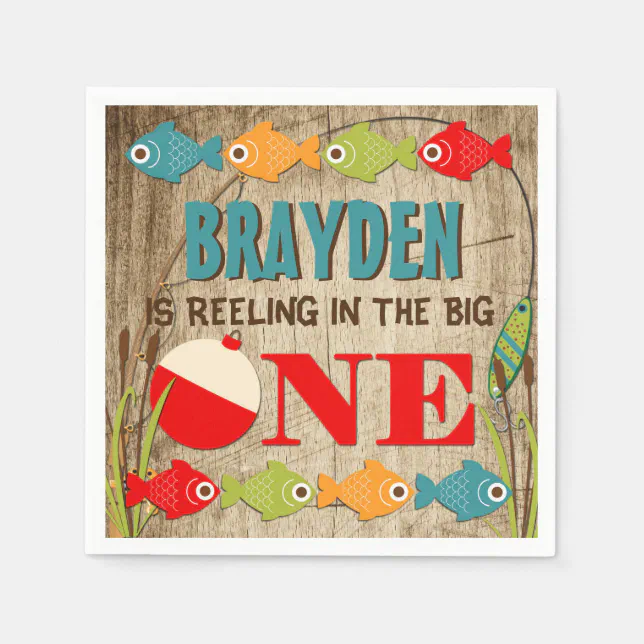The Big One Fishing Theme Boys First Birthday Paper Napkins | Zazzle