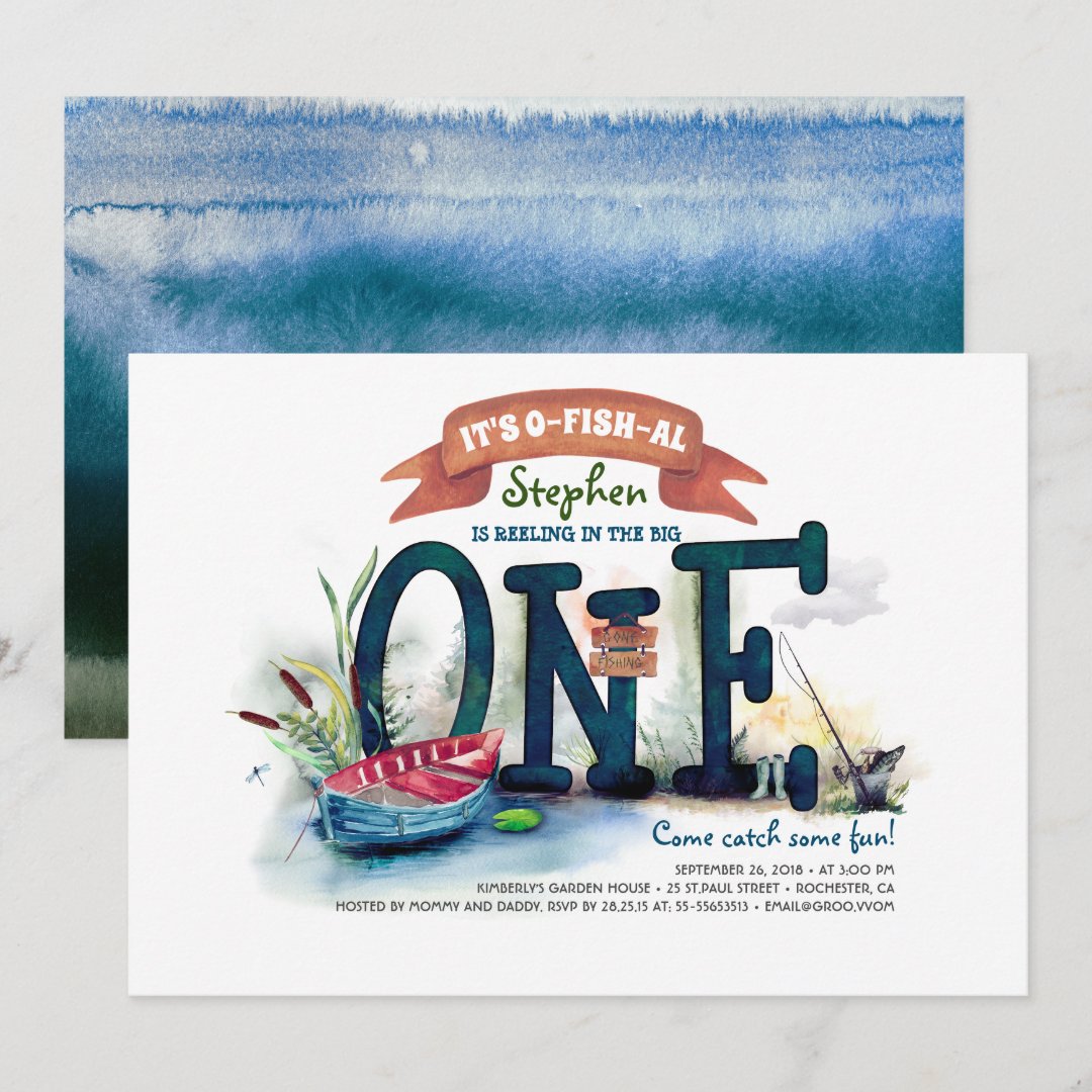 The Big One Fishing Themed Boys First Birthday Invitation | Zazzle