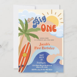 The Big One Rust Retro Surfing First Birthday Invitation | Zazzle