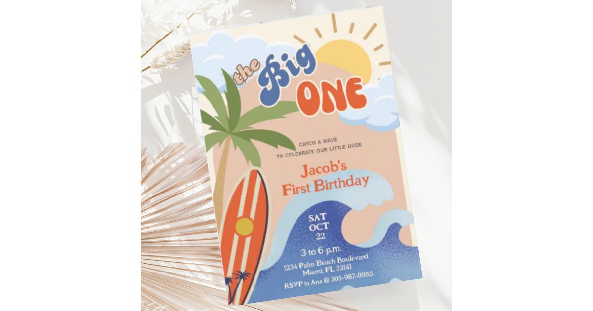 The Big One Rust Retro Surfing First Birthday Invitation | Zazzle