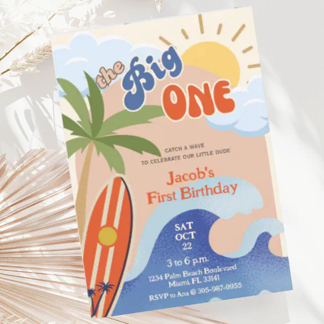 The Big One Rust Retro Surfing First Birthday Invitation | Zazzle