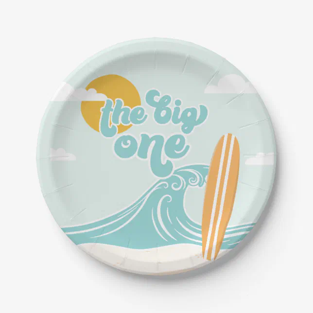 The Big One Surf Beach 1st Birthday Paper Plates | Zazzle