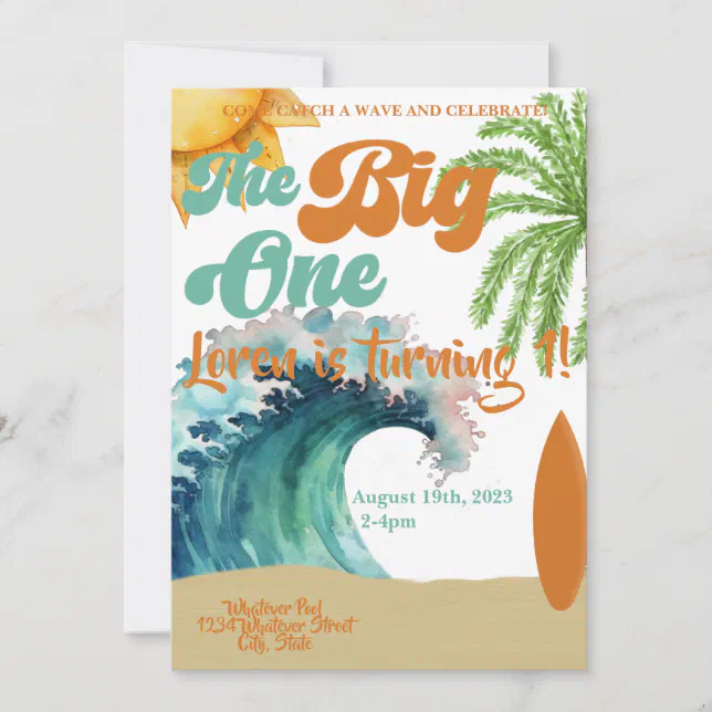 The Big One Surf Themed 1st Birthday Party Invitation | Zazzle