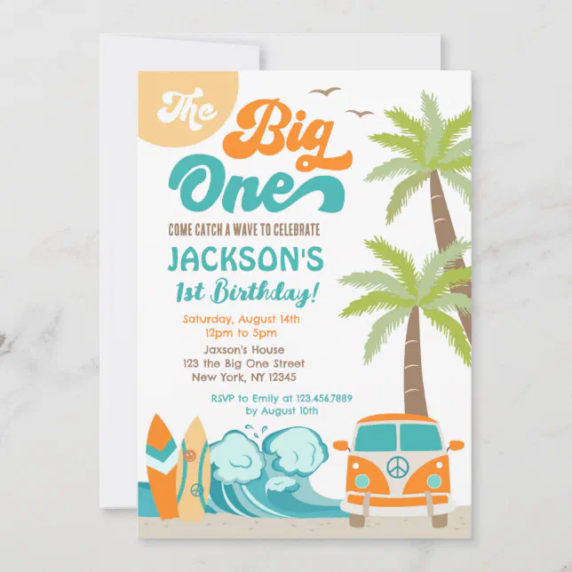The Big One Surf up Beach 1st Birthday Invitation | Zazzle
